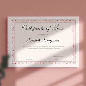 Love Certificate Template, Valentines Day Gift for Him or Her, EDITABLE ...