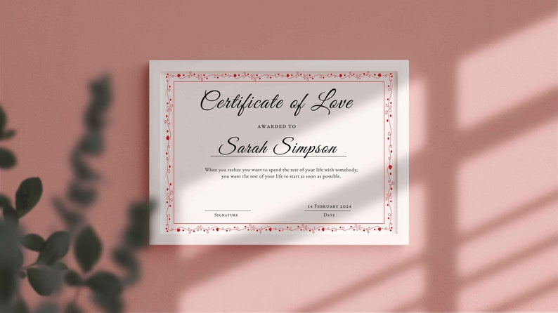 Love Certificate Template, Valentines Day Gift for Him or Her, EDITABLE ...