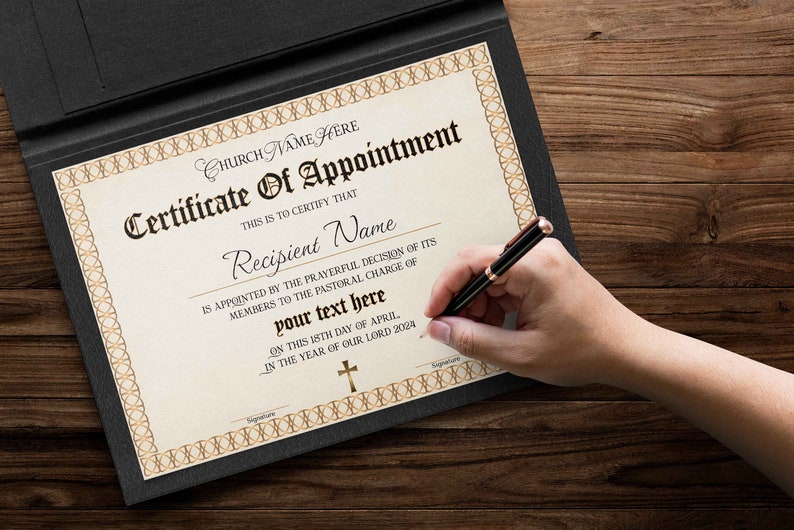 Editable Appointment Certificate Template, Printable Bishop Pastor ...