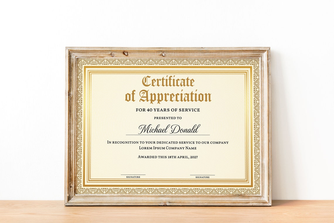 Editable Years of Service Certificate of Appreciation Template, Elegant ...