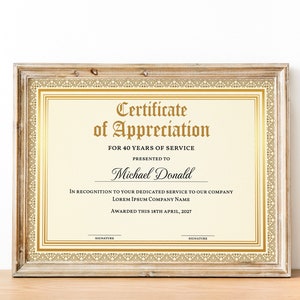 Editable Years of Service Certificate of Appreciation Template, Elegant ...