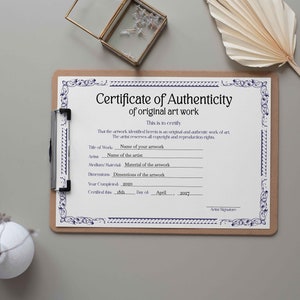 PRINTABLE Certificate of Authenticity for Original Artwork Coa Artist ...