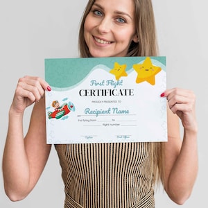 My First Flight Certificate Template, Award Certificate for Kids ...