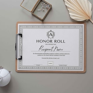 Editable Honor Roll Certificate Template, Elementary School Student ...