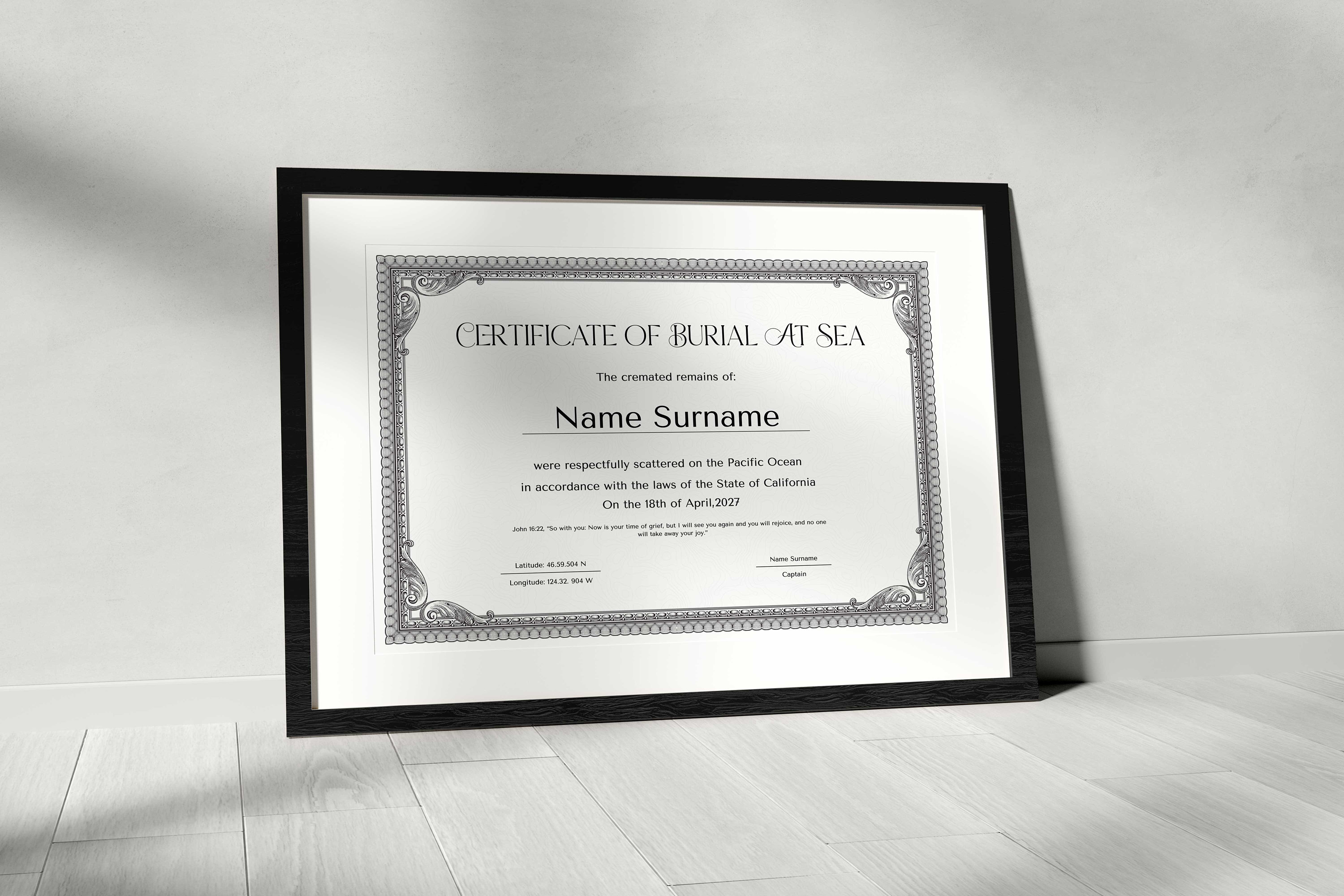 Certificate of Burial at Sea, Spreading Ashes at Sea, Sea Scattering ...