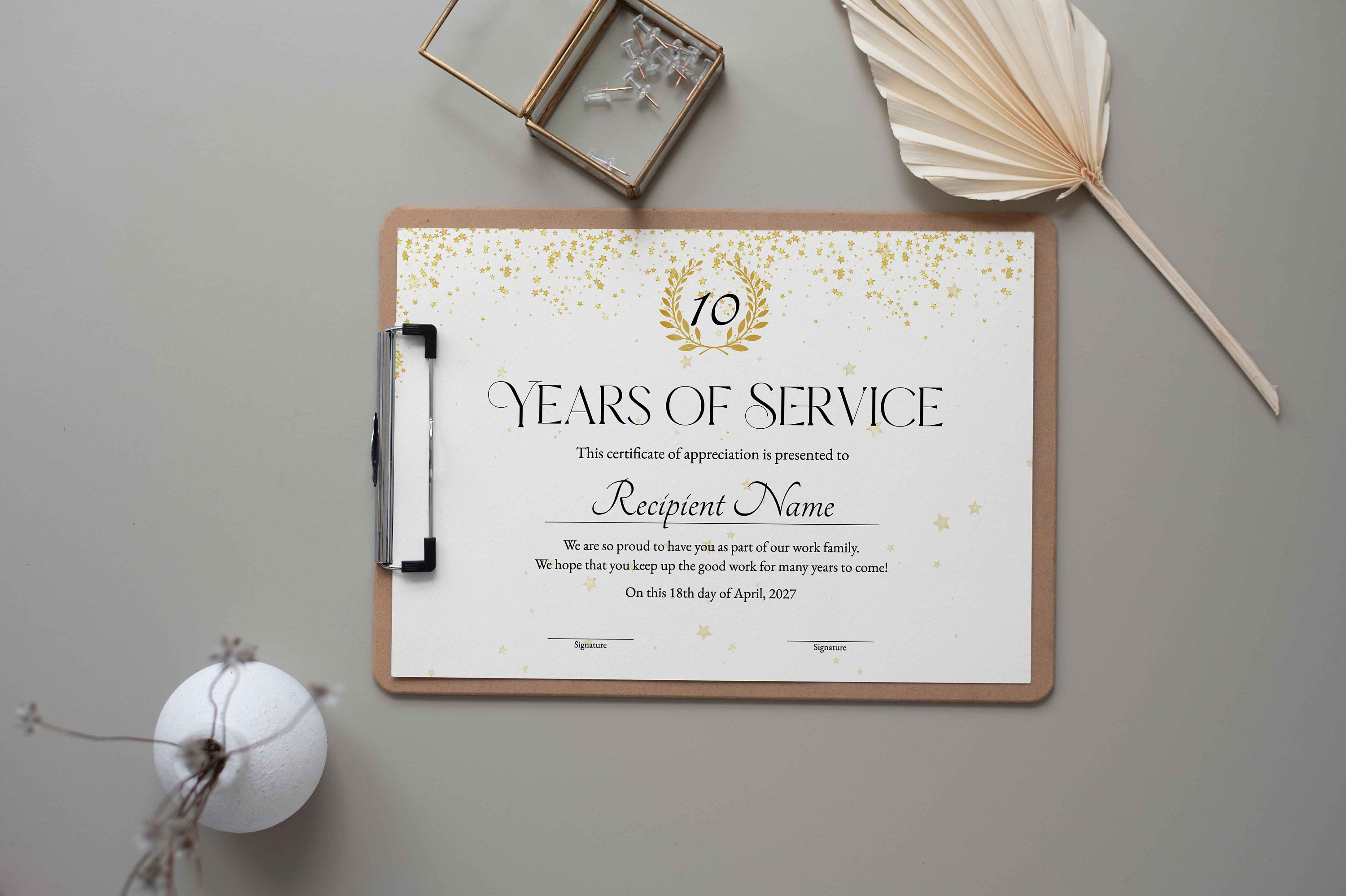 10 Years of Service Anniversary Award Certificate of Appreciation ...