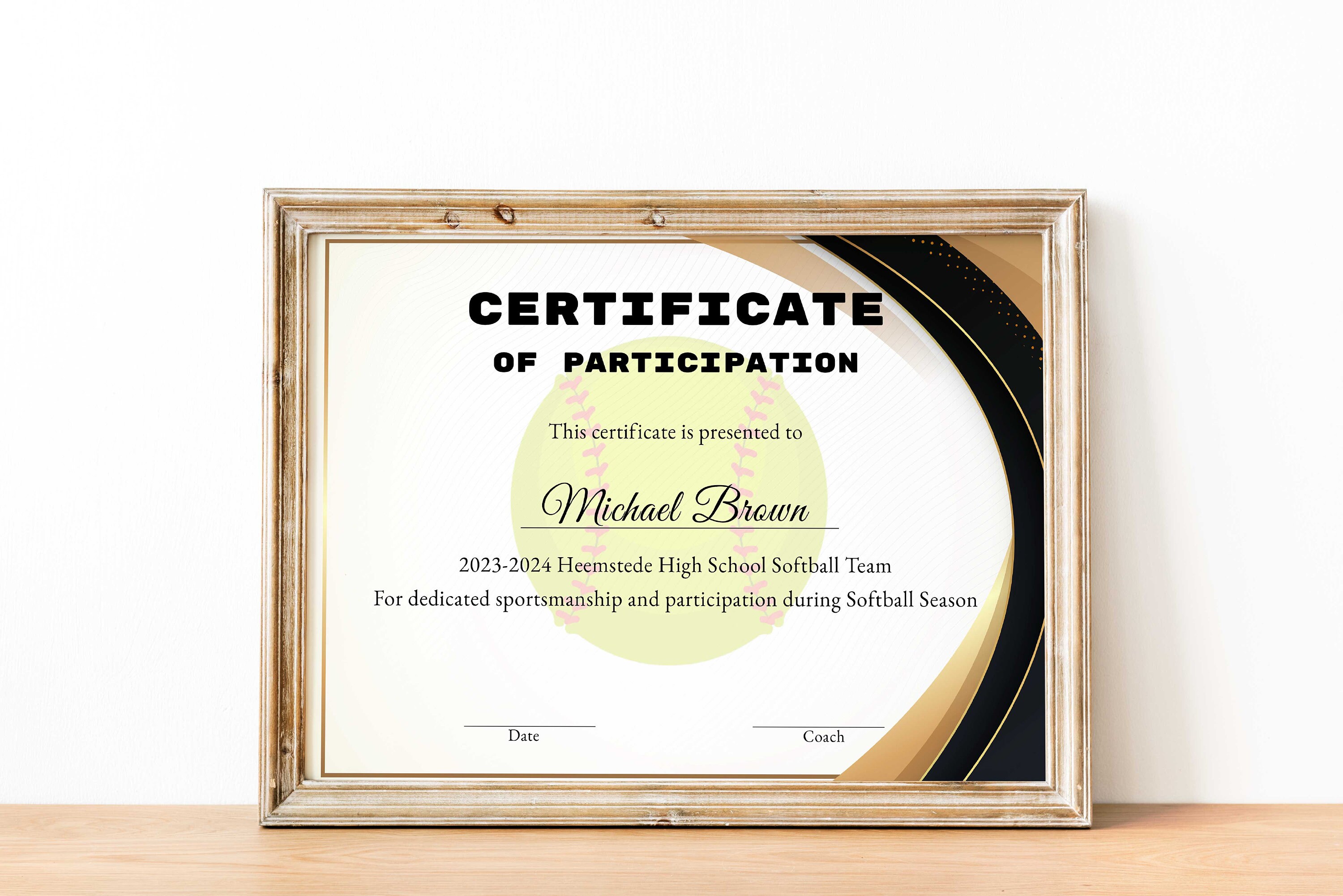 Editable Softball Certificate Template Printable Certificate Template ...