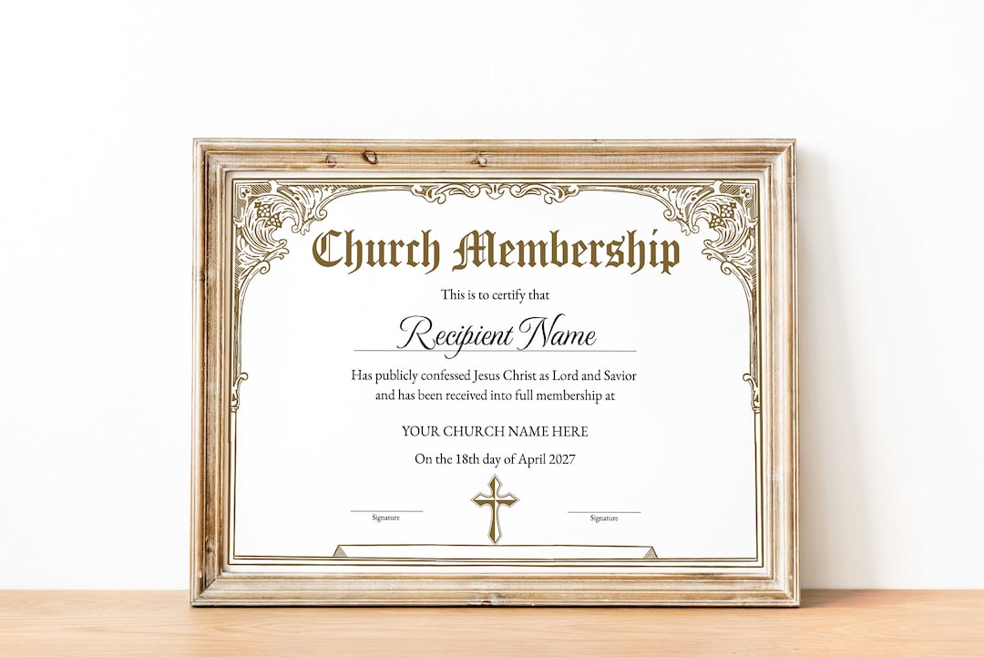 Church Membership Certificate Template, Editable Printable Certificate ...