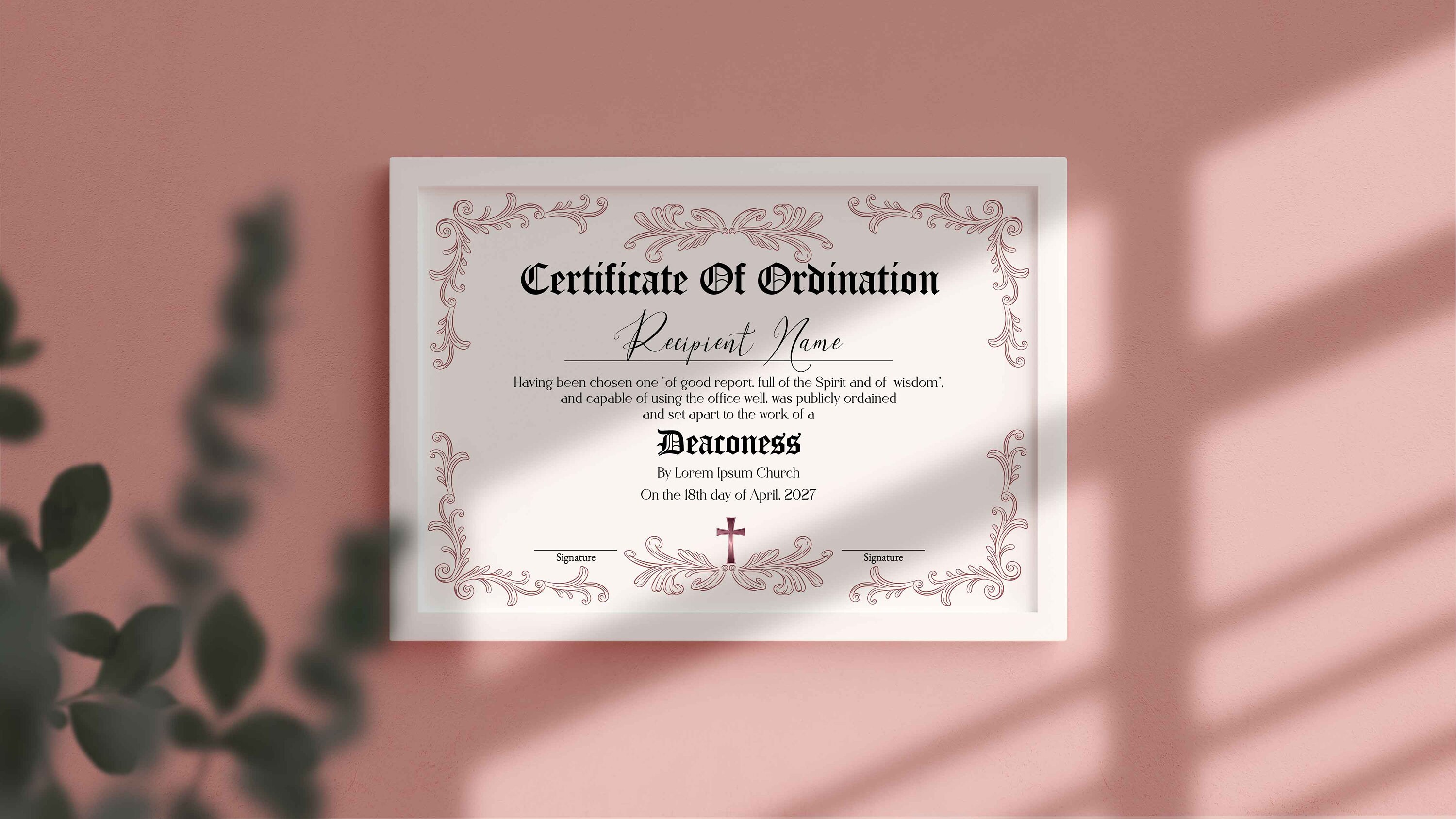 Deaconess Ordination Certificate Template, Certificate of Ordination ...