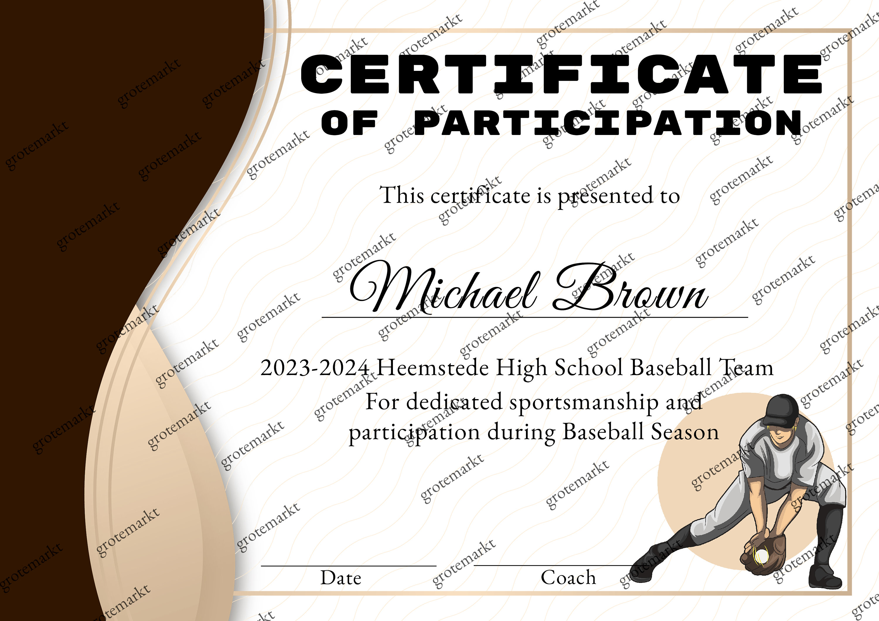 Editable Baseball Certificate Template, Sports Certificate Award ...