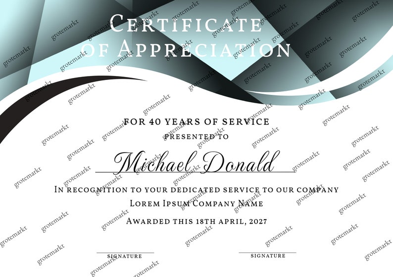 Editable Years of Service Certificate of Appreciation - Etsy UK