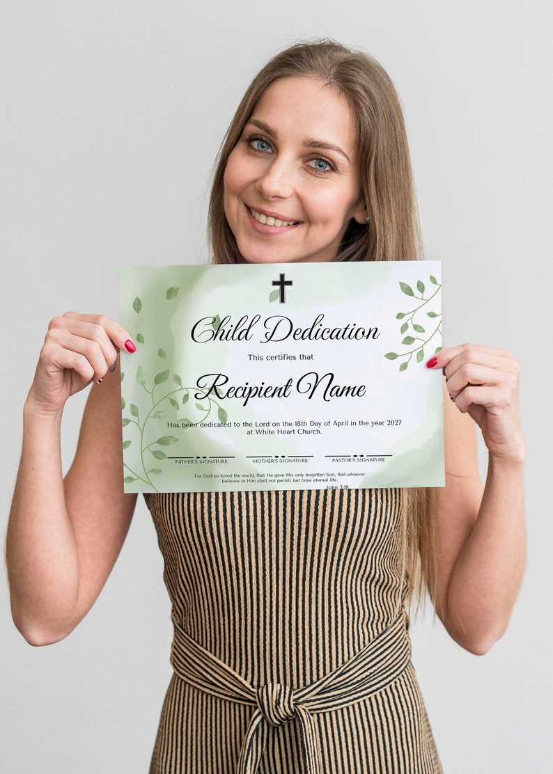 Greenery Child Dedication Certificate Template, Baby Dedication ...