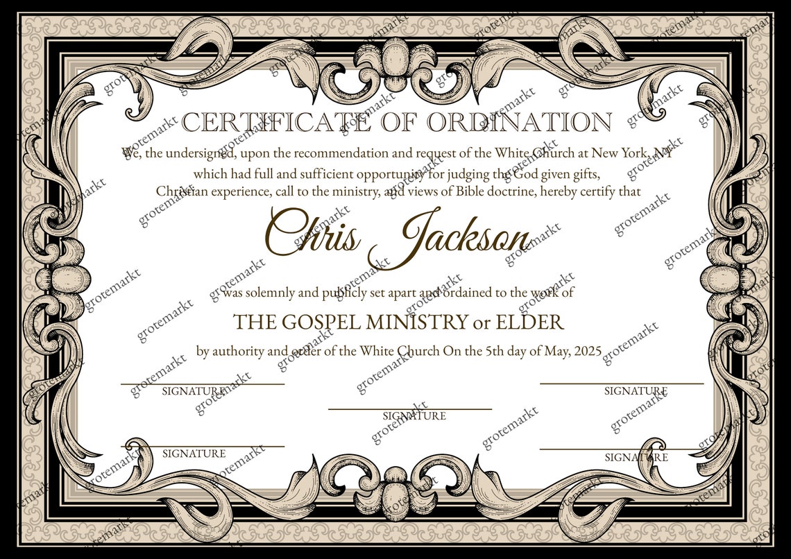 Editable Ordained Minister Certificate Template, Elegant Ordination Certificate, Printable ...