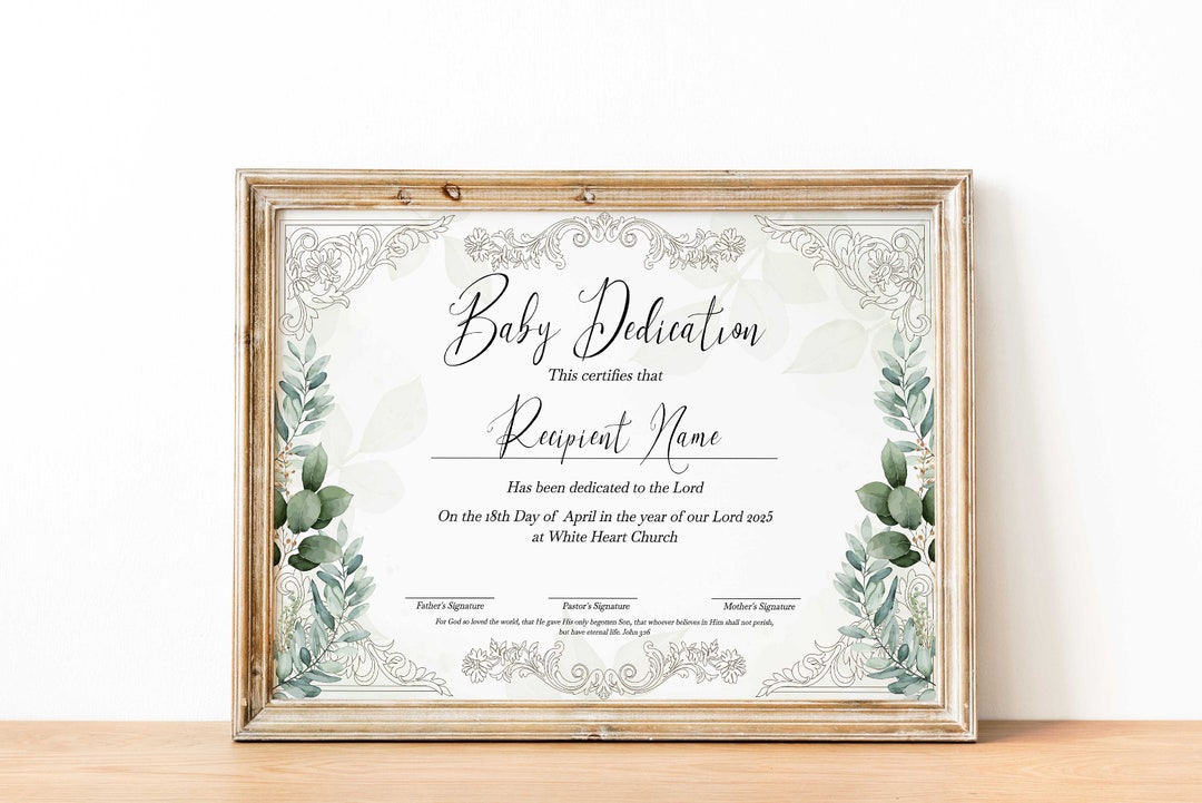 Baby Dedication Certificate Template, Baptism, Baby Christening, Modern ...
