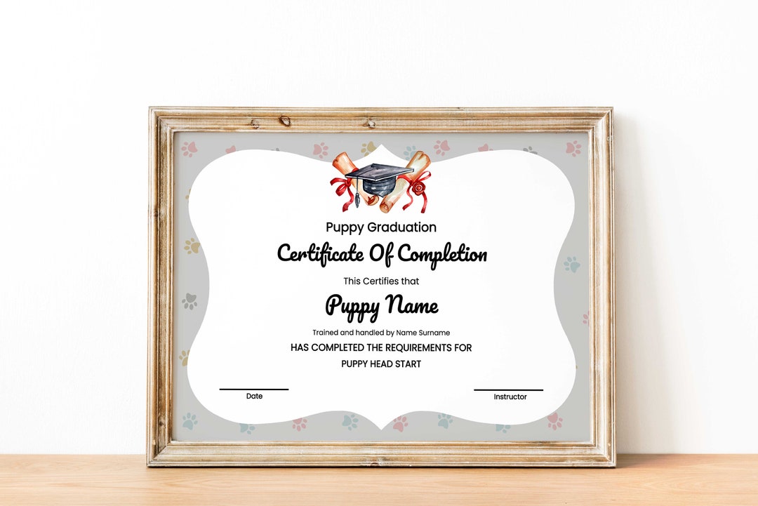 Printable Puppy Dog Graduation Certificate, Printable Congratulations ...