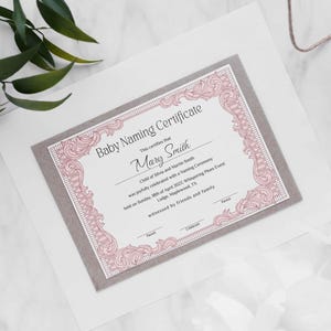 Editable Baby Girl Naming Certificate Template Printable Pink ...