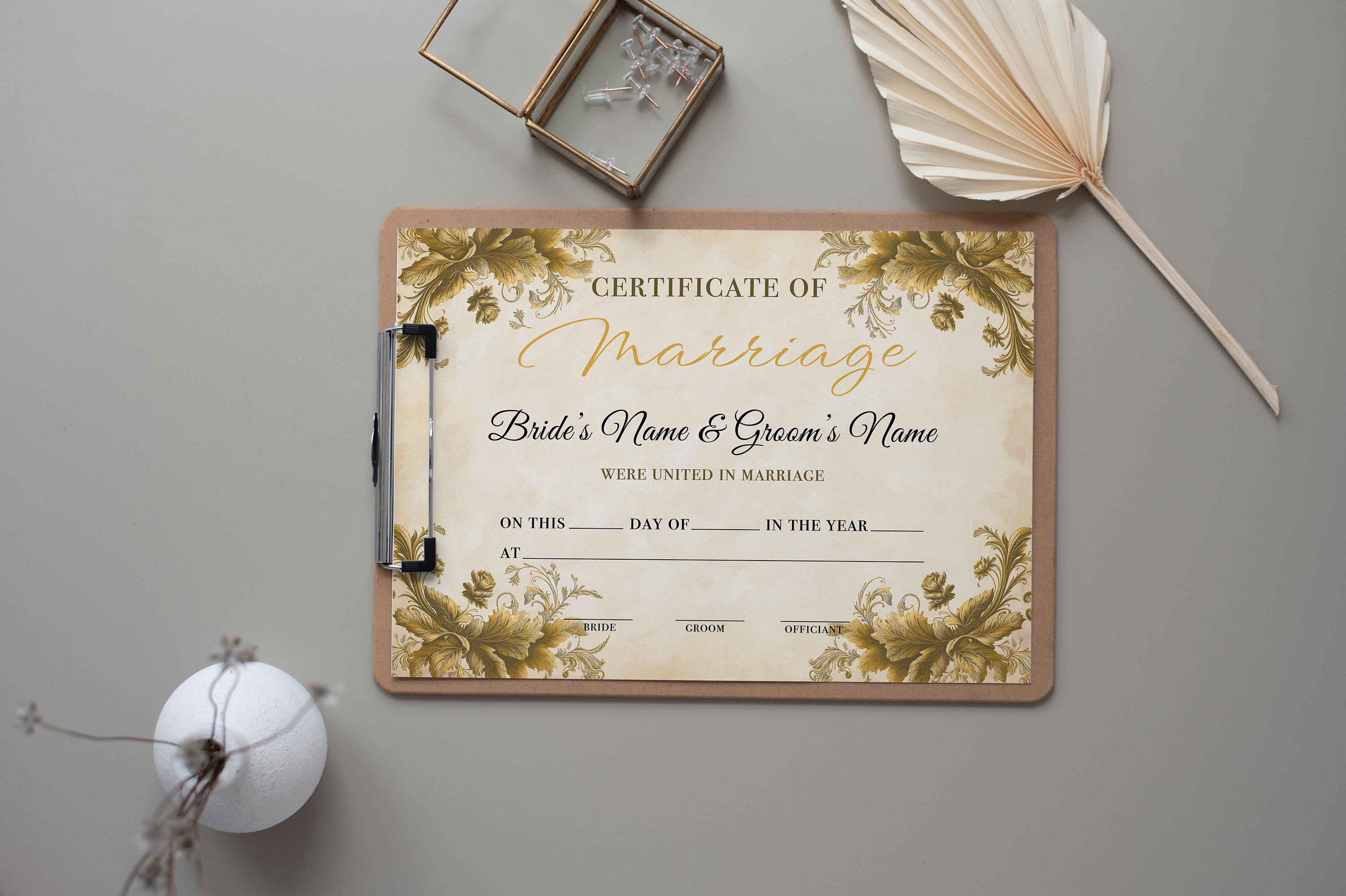 Editable Wedding Keepsake Certificate Template, Gold Rustic Certificate ...