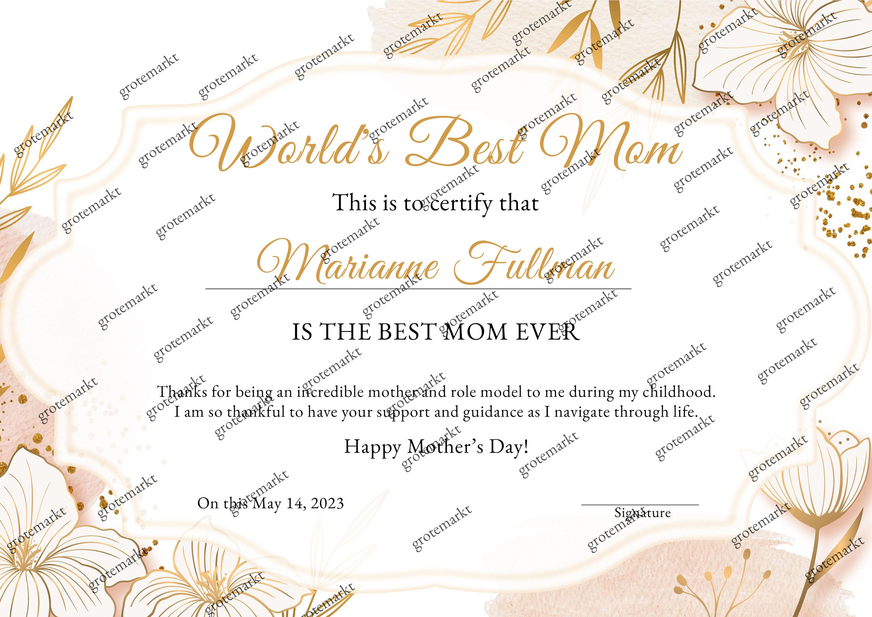 Editable Best Mom Certificate Template, Mother's Day Certificate Best ...