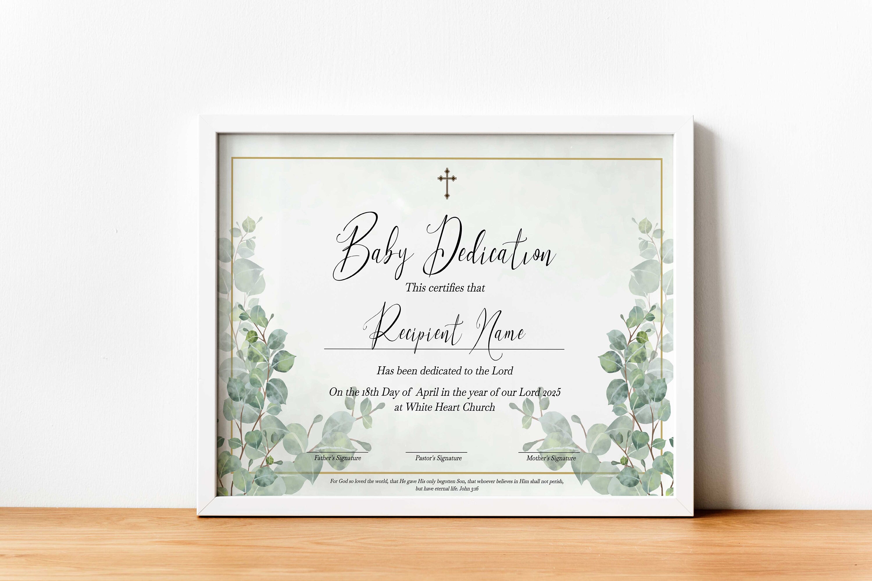 Greenery Child Dedication Certificate Template, Baby Dedication ...