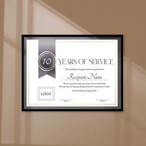 25 Years of Service Anniversary Award Certificate of Appreciation ...