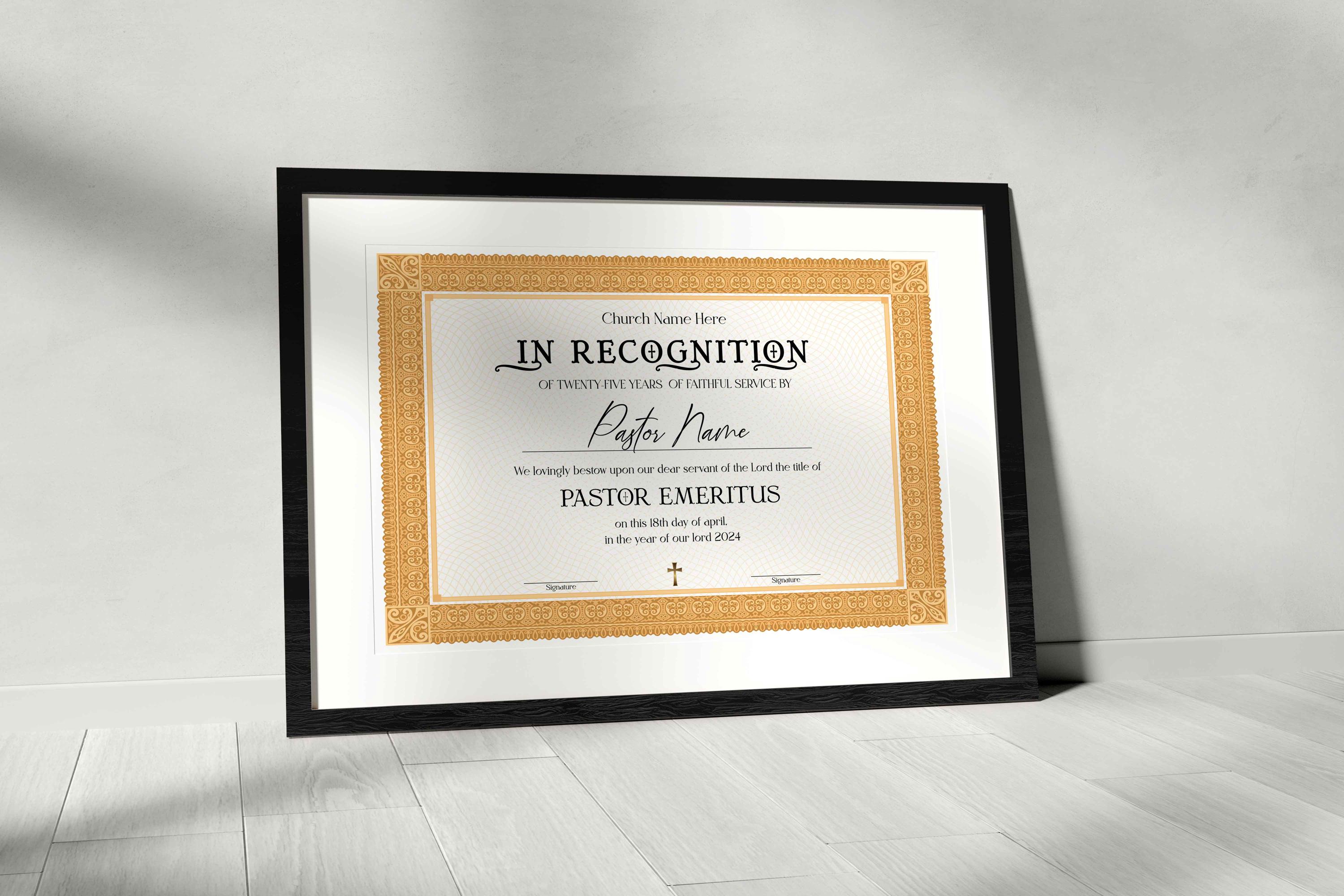 Pastor Emeritus Church Recognition Certificate Template, Church Award ...