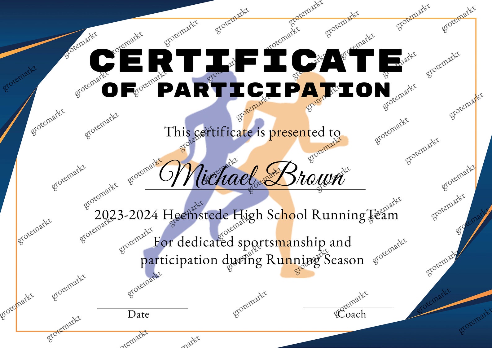 Editable Running Certificate Award Template, Sports Certificate ...