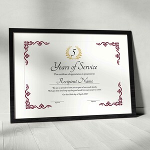 25 Years of Service Anniversary Award Certificate of Appreciation ...