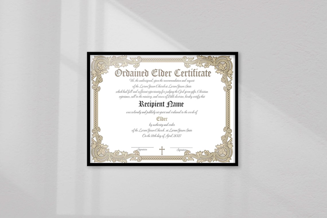 Editable Ordained Elder Certificate Template, Printable Vintage Luxury ...
