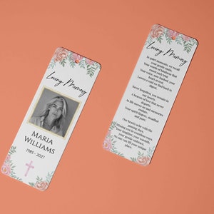 Blush Floral Funeral Bookmark Template Gold and Pink Rose Bookmark ...