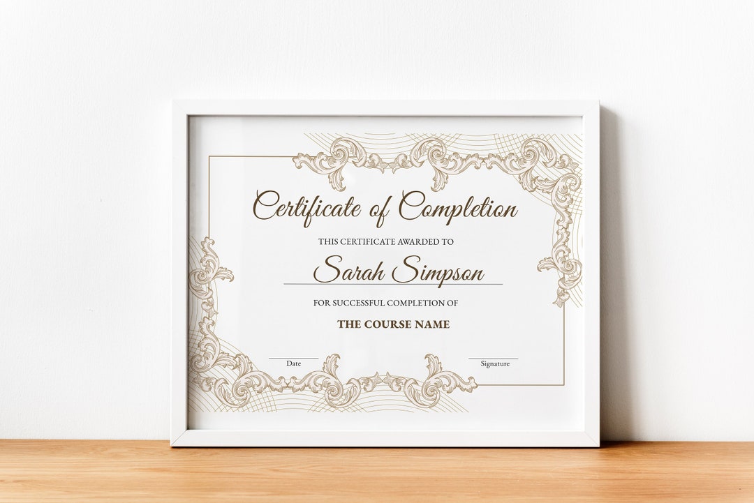Editable Certificate of Completion, Gold Certificate of Completion ...