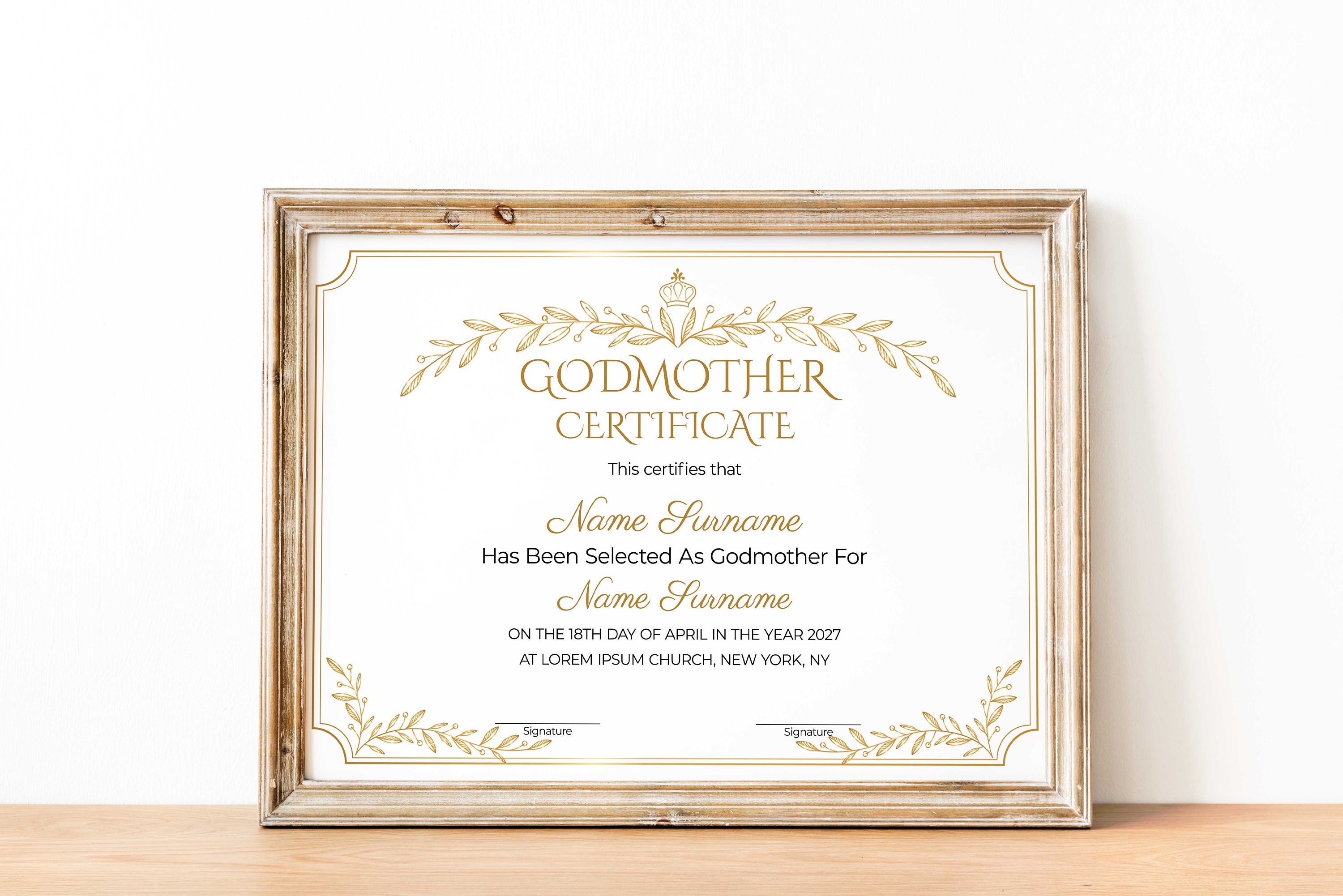 Editable Godmother Godfather Godparents Certificate Template, Printable ...