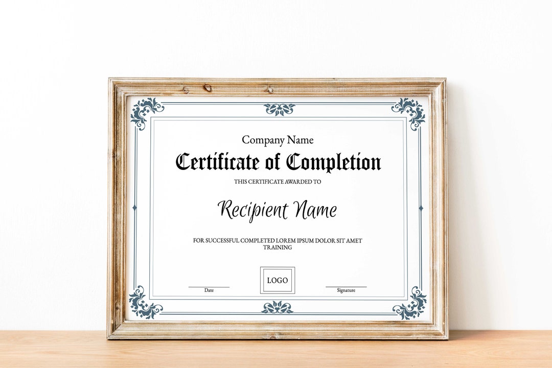 Editable Certificate of Completion Template, Printable Completion ...