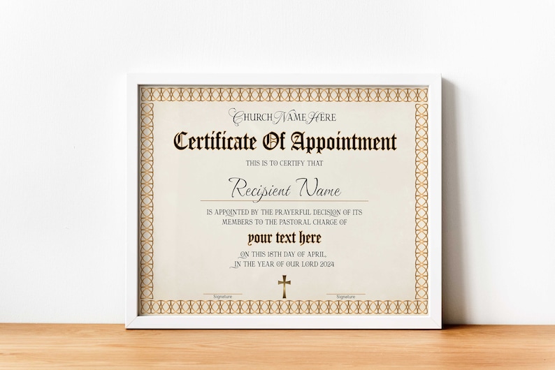 Editable Appointment Certificate Template, Printable Bishop Pastor ...