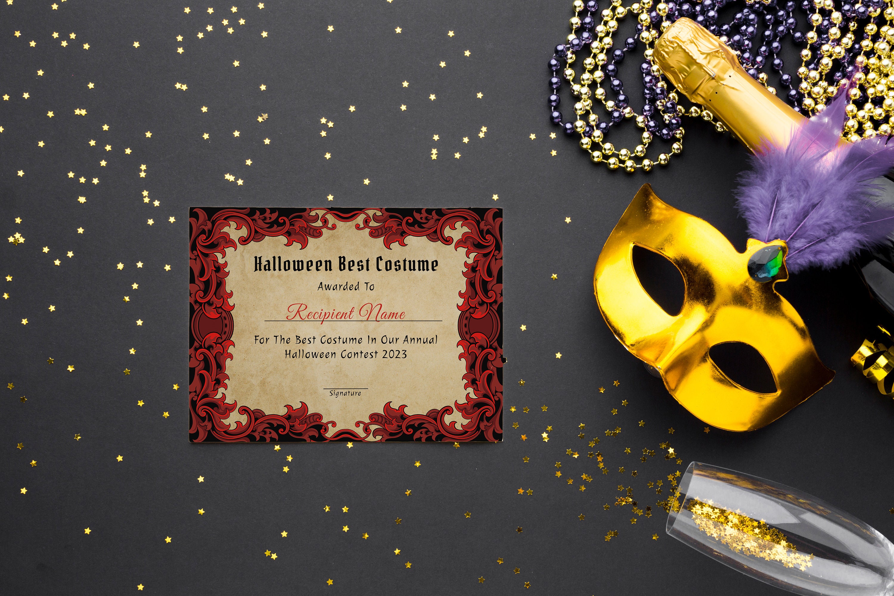 Editable Gothic Halloween Best Costume Certificate Template, Printable ...