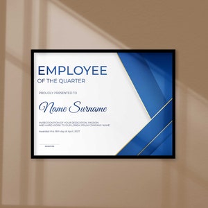 Editable Employee of the Quarter Certificate Template, Minimalist Printable Employee of the ...