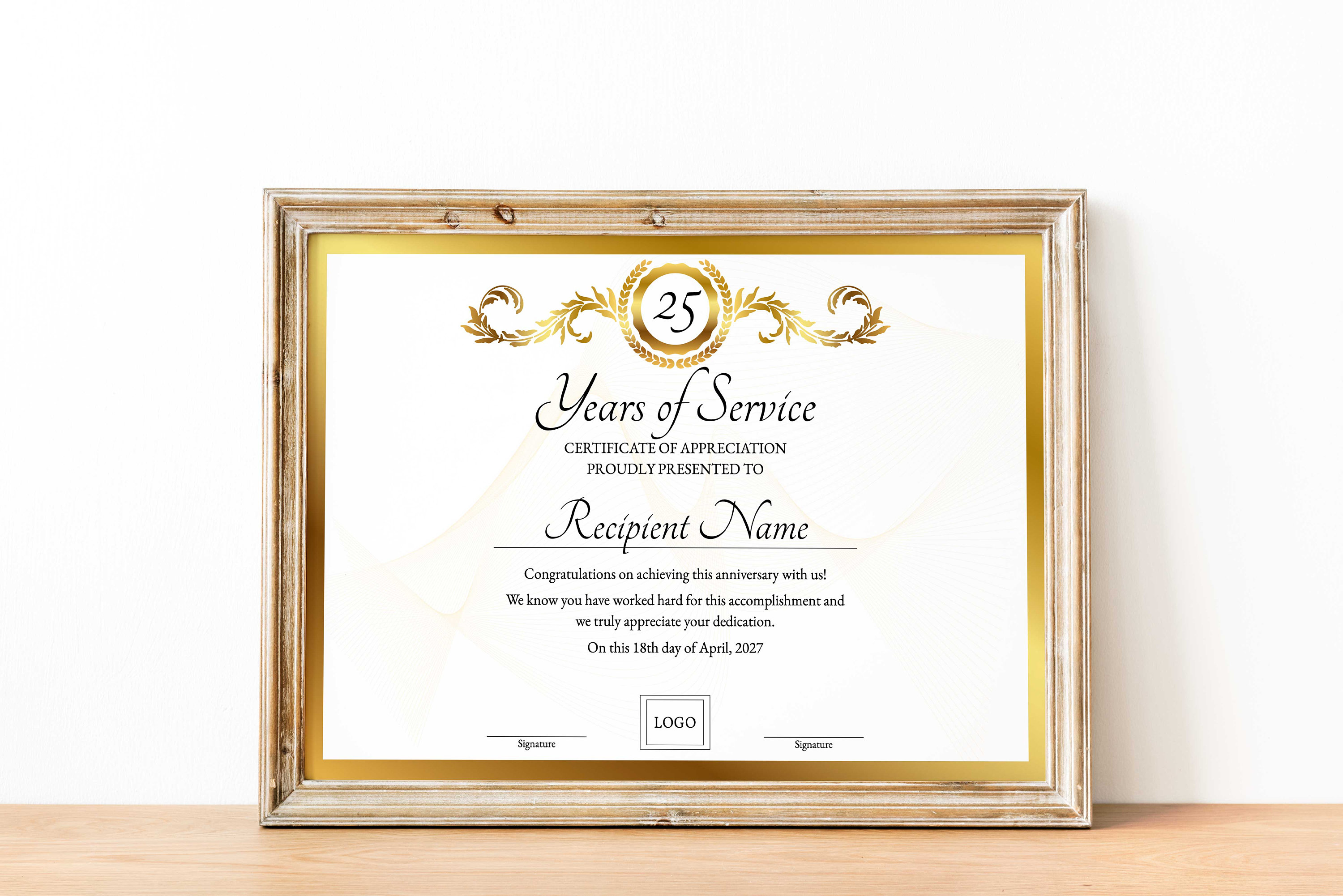25 Years of Service Anniversary Award Certificate of Appreciation ...