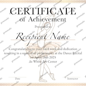 Editable Dance Team Certificate, Dancer Awards, Printable Ballet Award ...