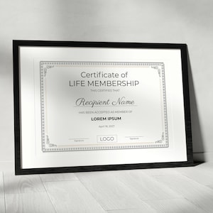 Life Membership Certificate Template, Editable Printable Elegant ...