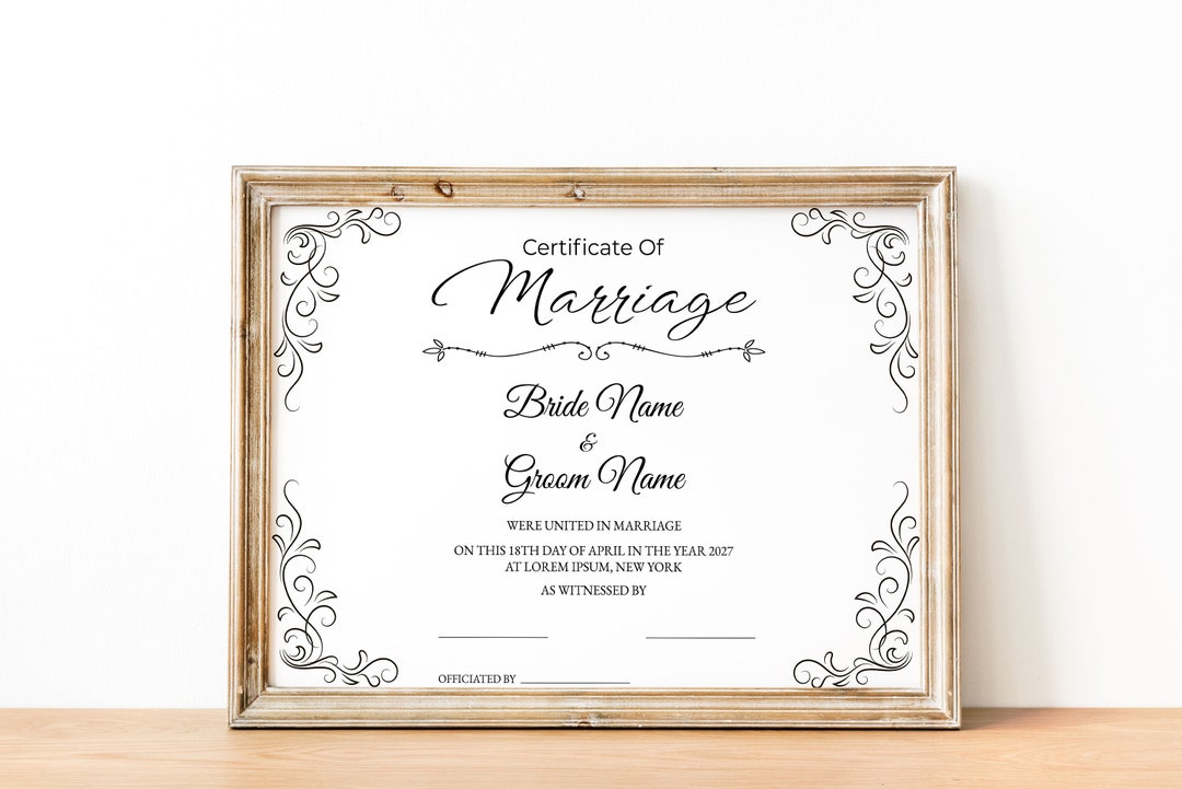Editable Wedding Certificate Template, Printable Certificate of ...