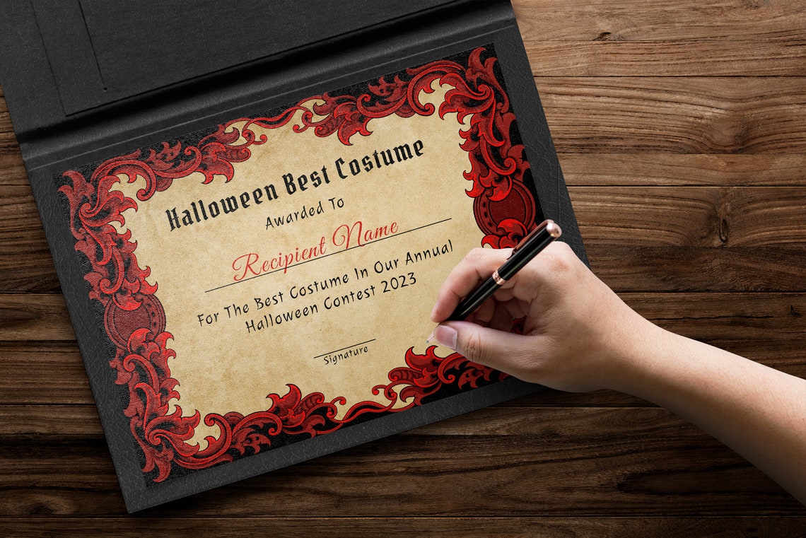 Editable Gothic Halloween Best Costume Certificate Template, Printable ...