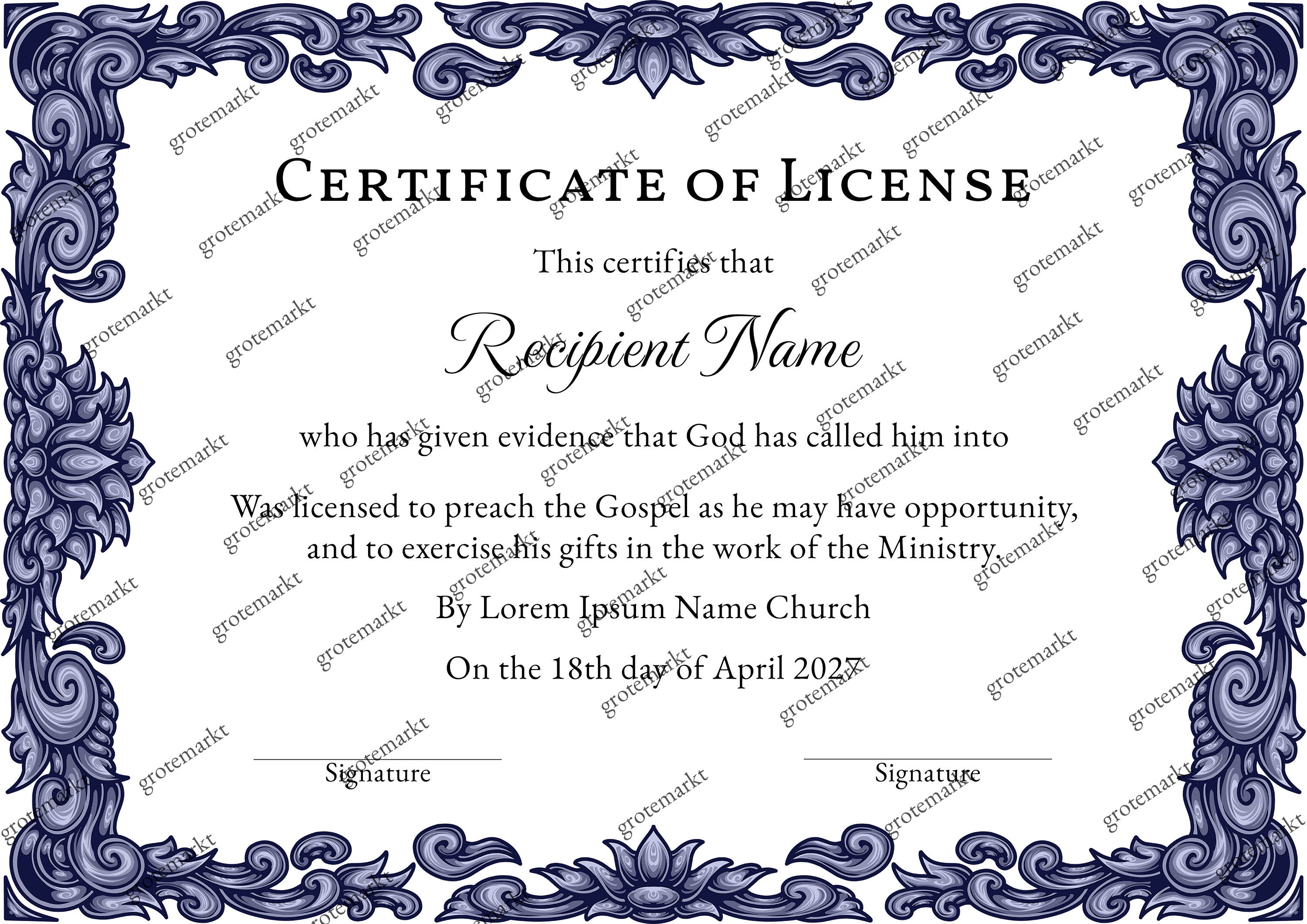 Sample Certificate Of License