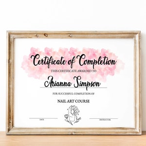 Minimalist Certificate of Completion for Nail Salon, EDITABLE ...