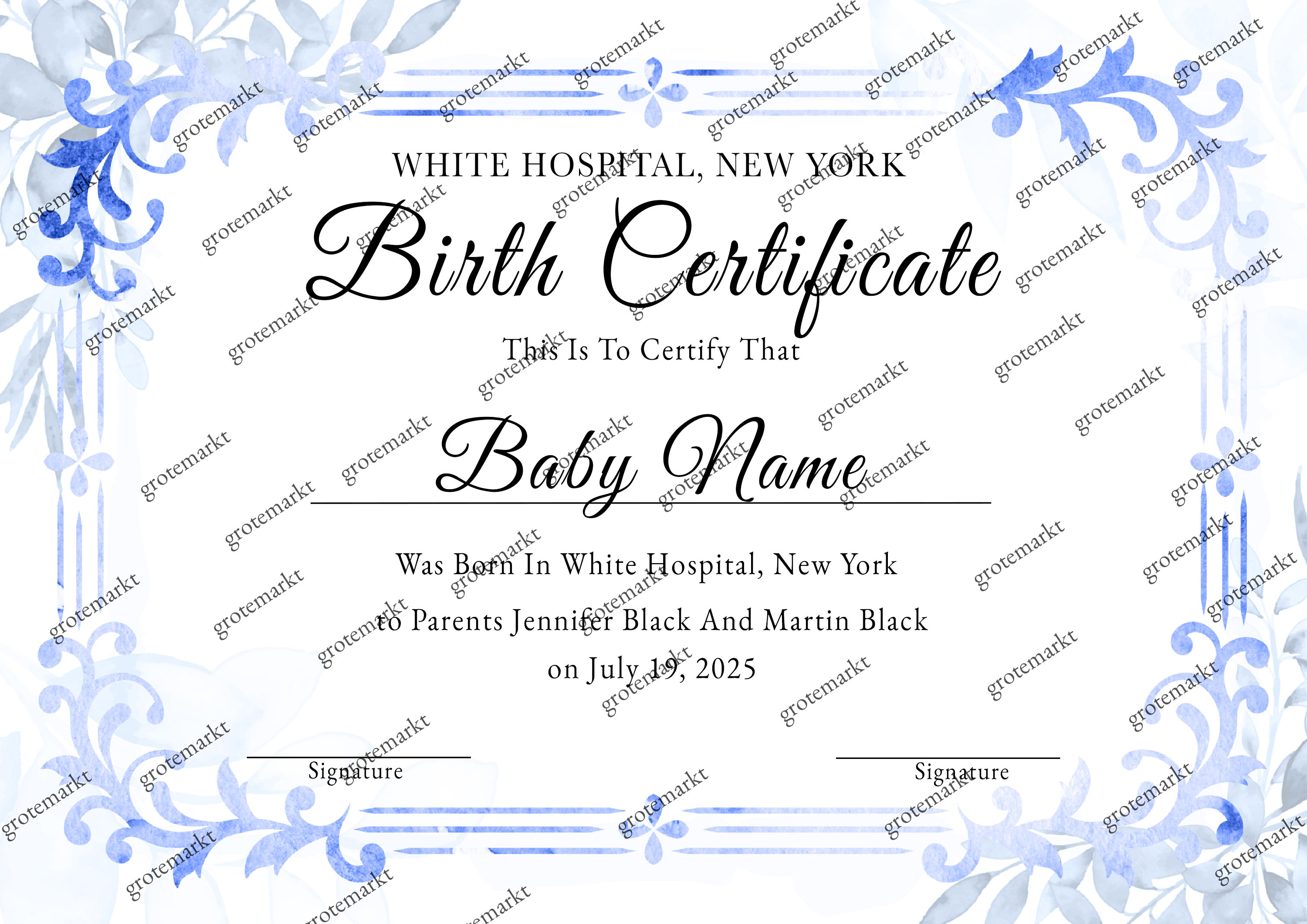 Birth Certificate Template, Printable Certificate of Birth, Baby Gift ...