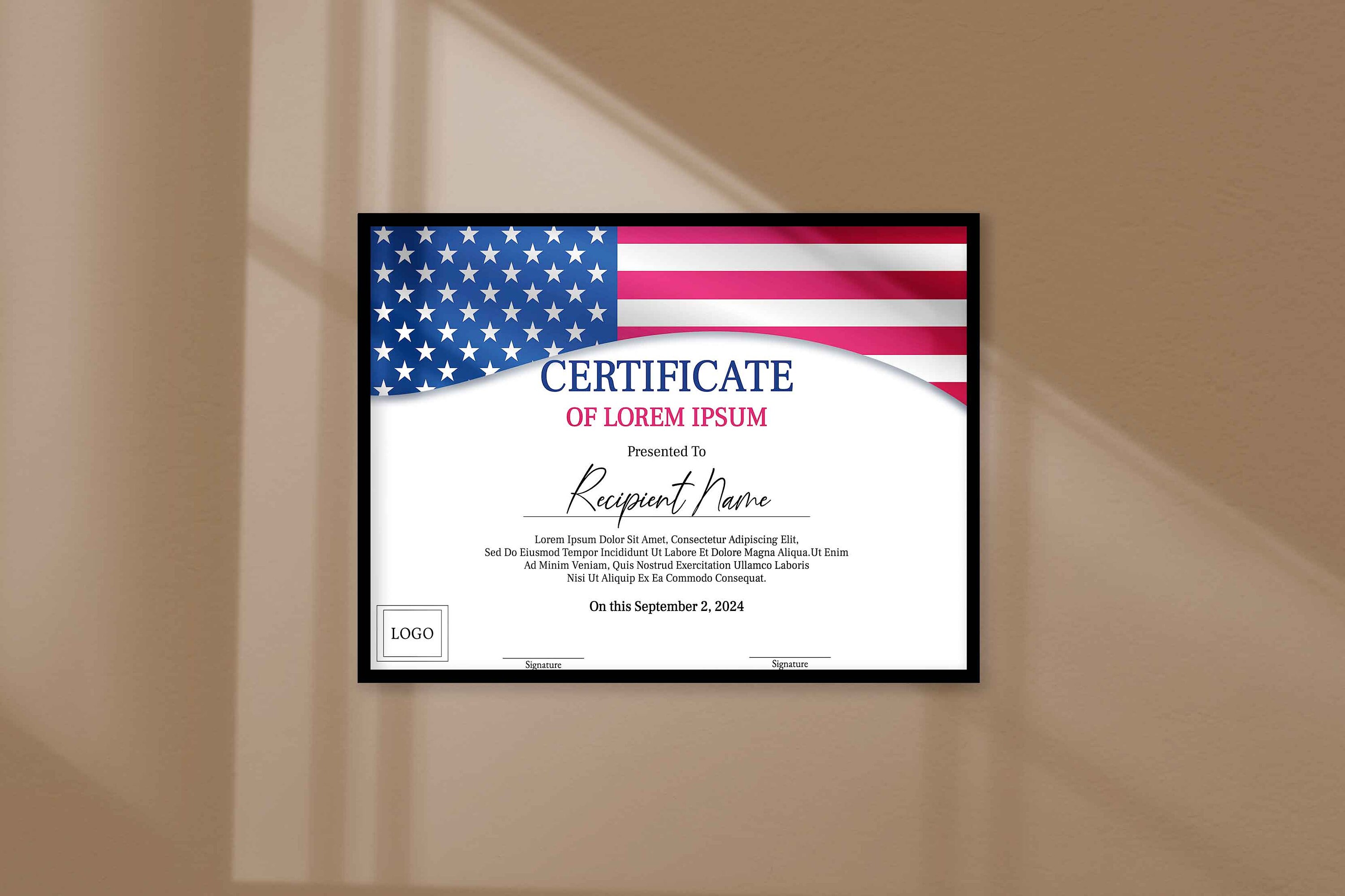 Veteran's Certificate of Appreciation, 4th of July Template, Editable Certificate With American ...