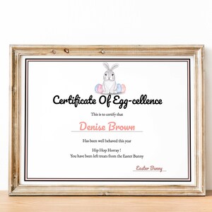 EDITABLE Certificate From Easter Bunny, Printable Easter Bunny ...