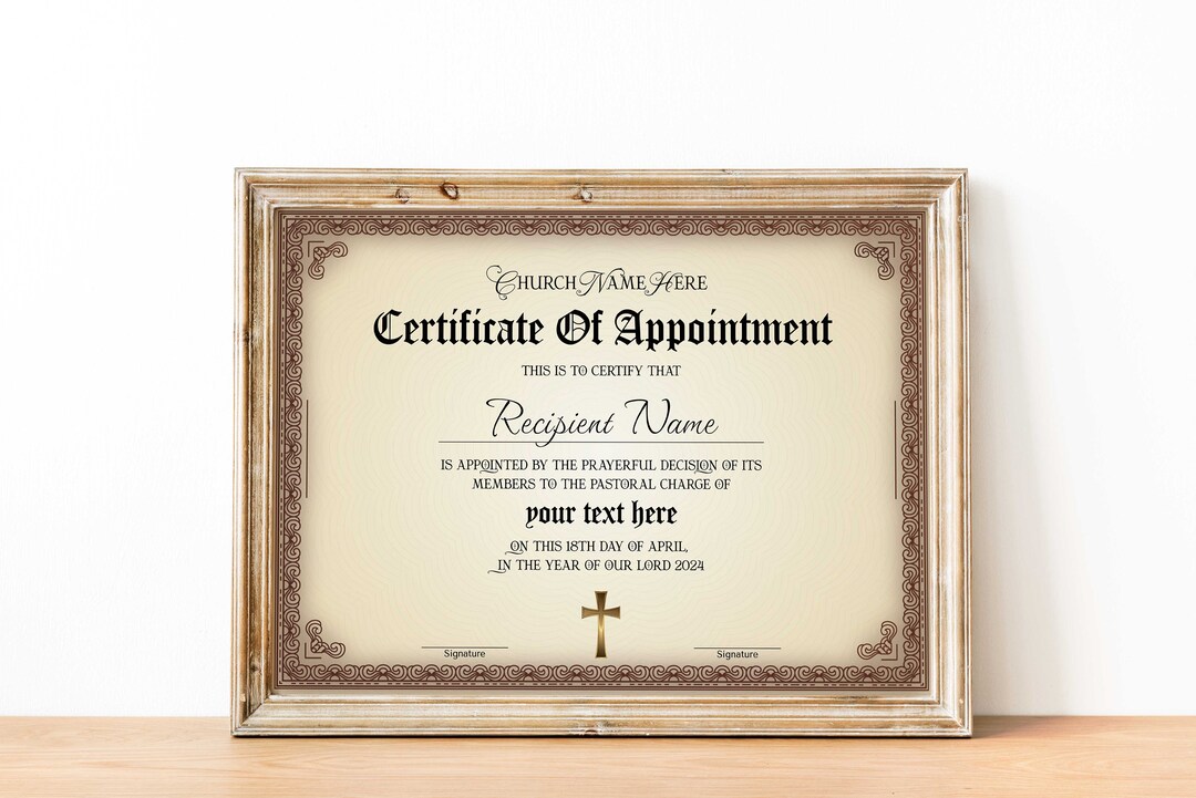Editable Appointment Certificate Template, Printable Bishop Pastor ...
