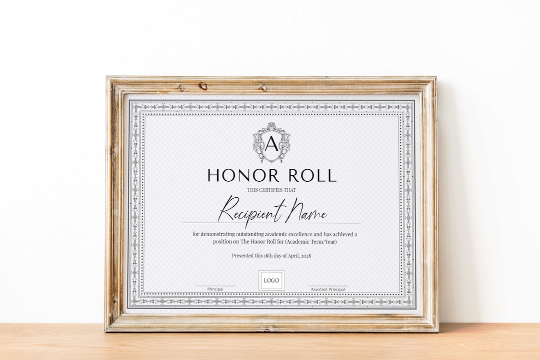Editable Honor Roll Certificate Template, Elementary School Student ...