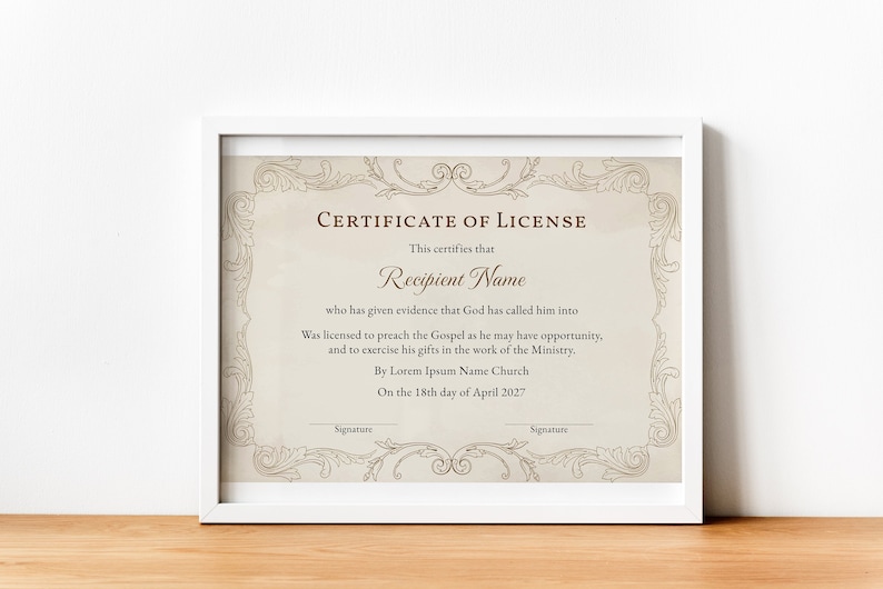 Ordination Certificate Template, Gospel Ministry Certificate Template ...