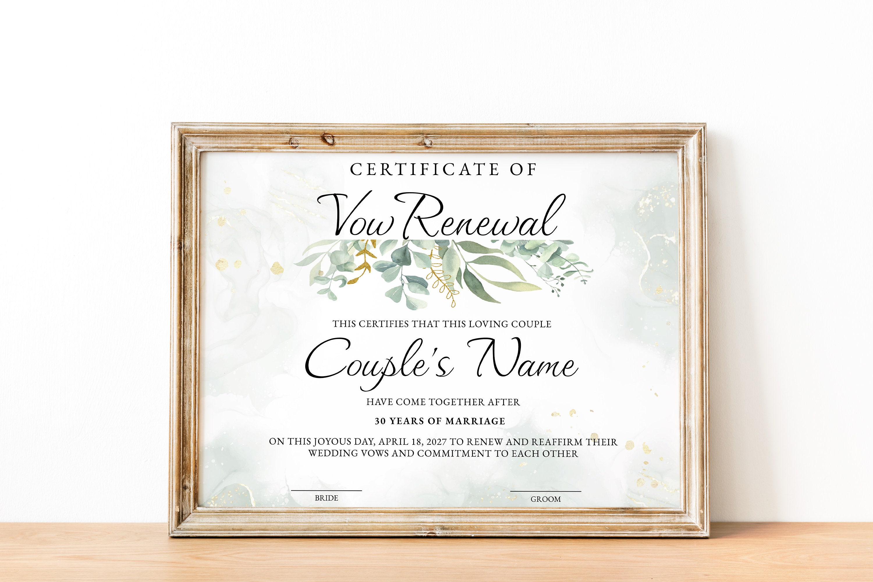 Vow Renewal Certificate, Editable Printable Wedding Certificate ...