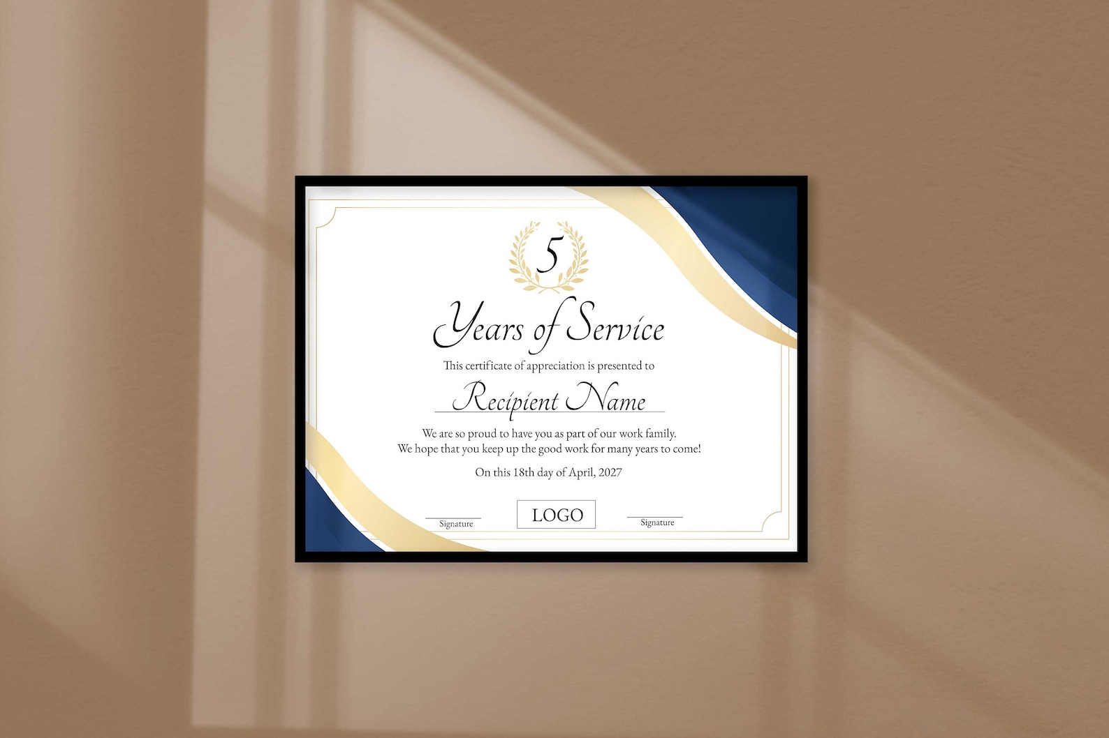 5 Years of Service Anniversary Award Certificate of Appreciation ...